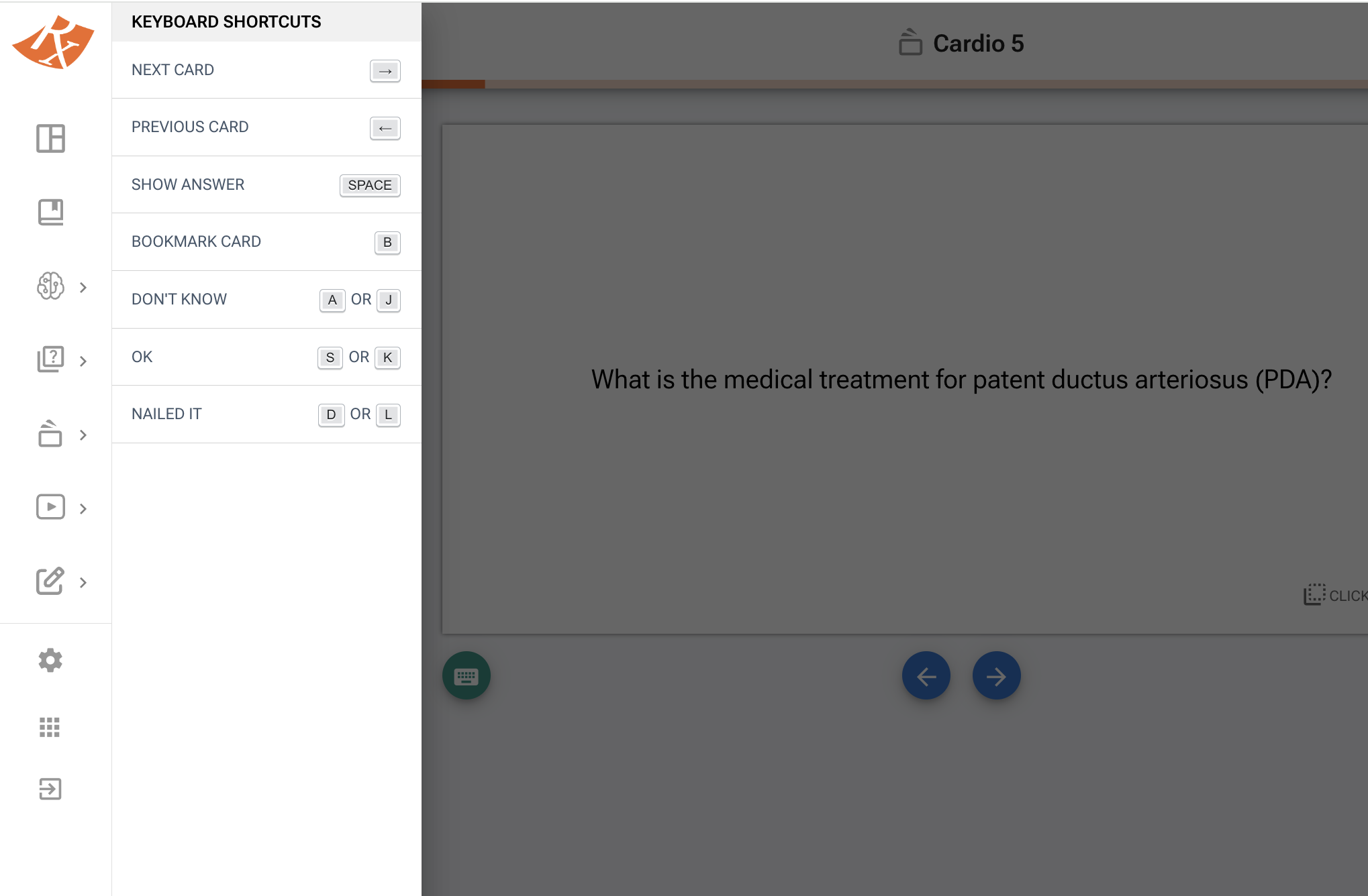 Are there shortcut keys for navigating a Flash Facts deck? – USMLE-Rx